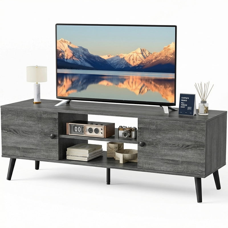 GIANNA Mid-Century Modern Wooden TV Stand for 55-60” TVs, 2 Storage ...