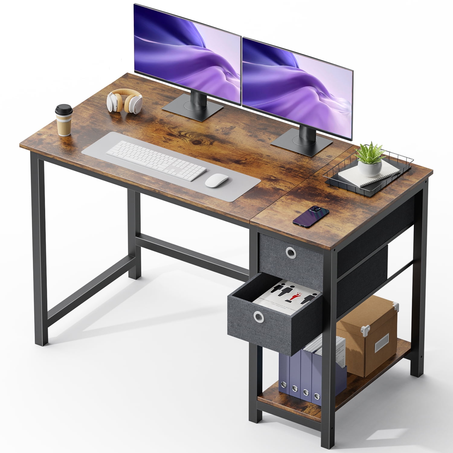 GIANNA Modern Computer Desk with 2-Tier Storage Drawers, Sturdy Metal ...