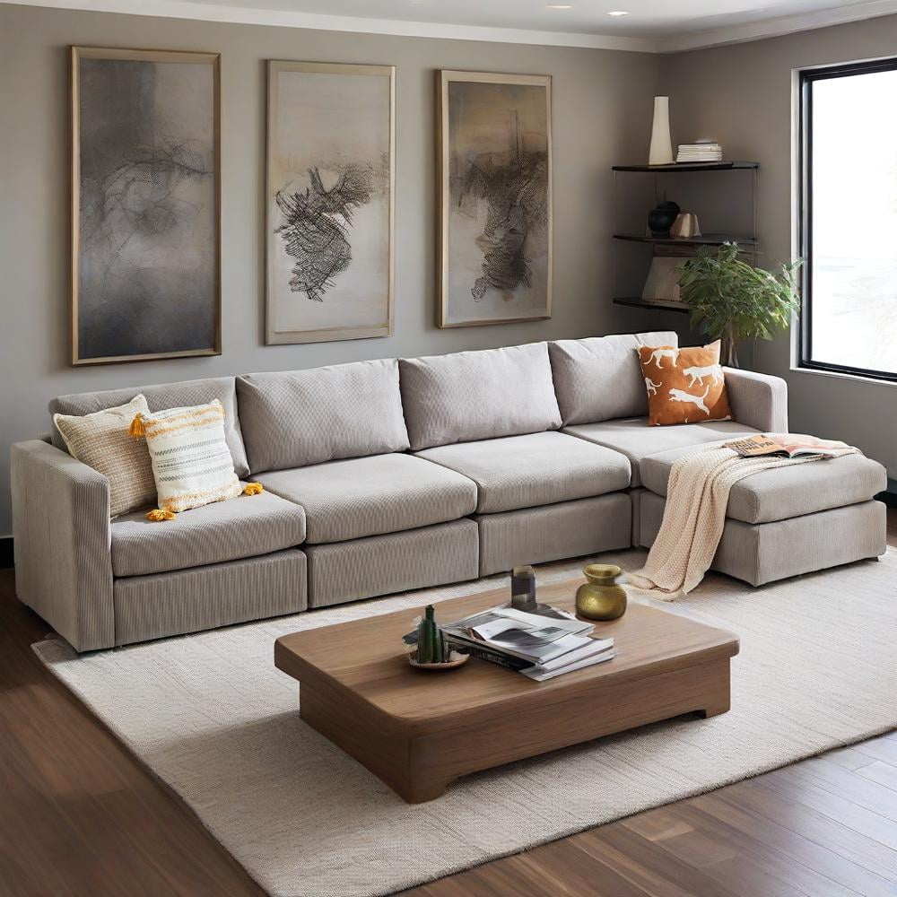 GIANNA Modern Sectional Sofa with 5 Seats 6 Backs, L-Shaped Sofa Set for Living Room, Grey ...