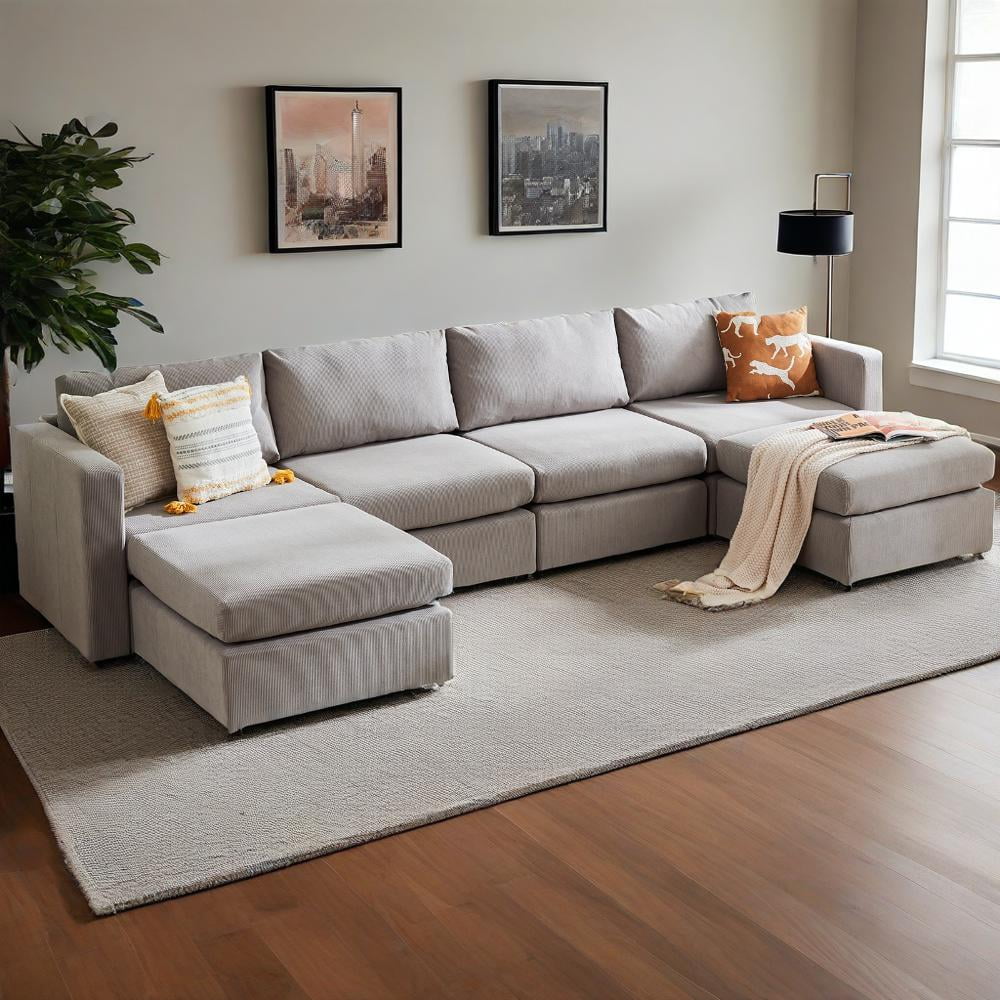 GIANNA Modern Sectional Sofa with 6 Seats 6 Backs, L-Shaped Sofa Set for Living Room, Grey ...