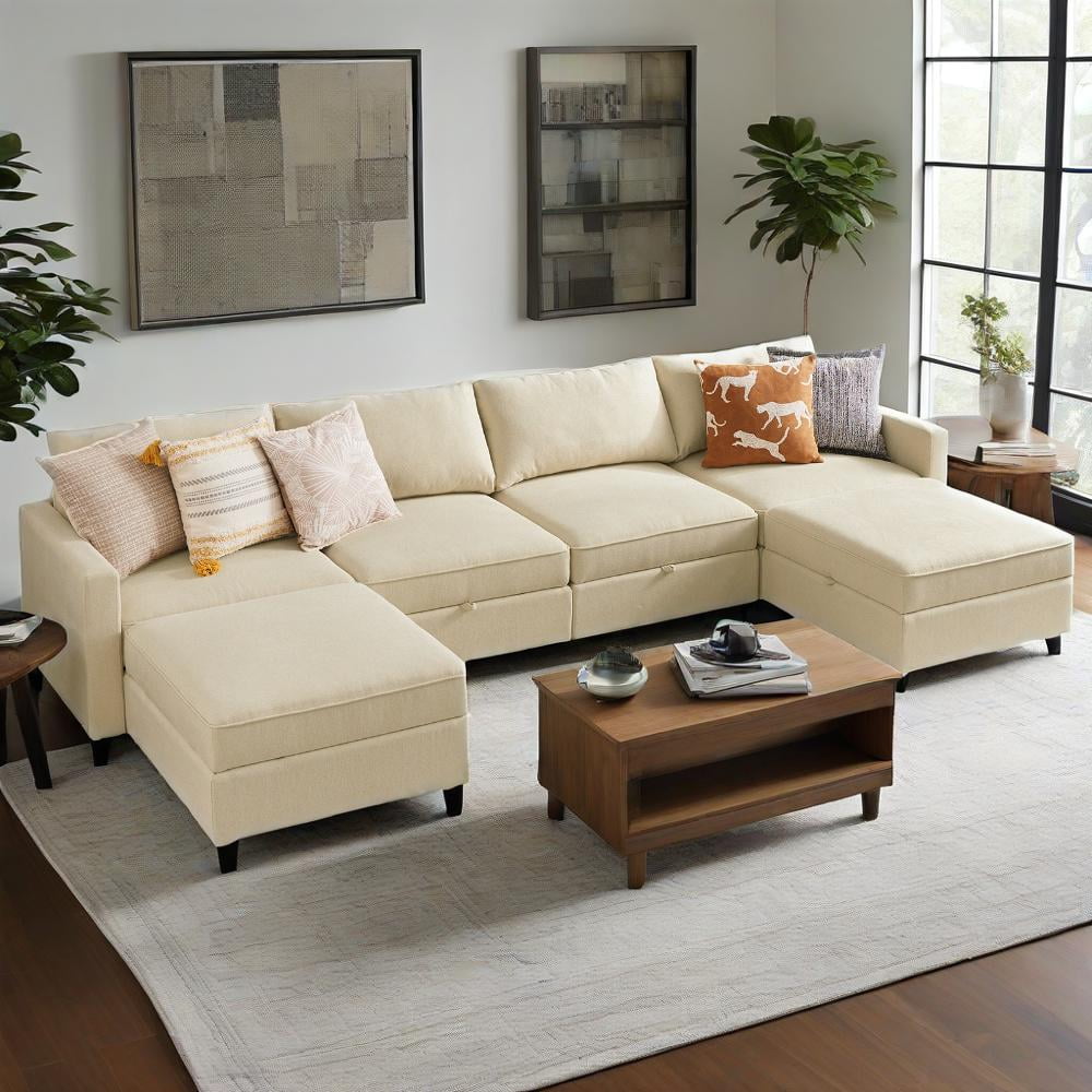 GIANNA Modern Sectional Sofa with 6 Seats 6 Backs, L-Shaped Sofa Set with Storage for Living ...