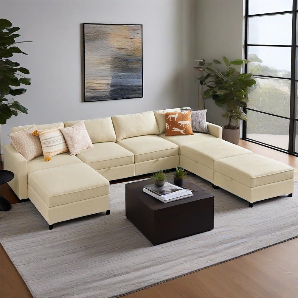 GIANNA Modern Sectional Sofa with 7 Seats 6 Backs, L-Shaped Sofa Set with Storage for Living ...