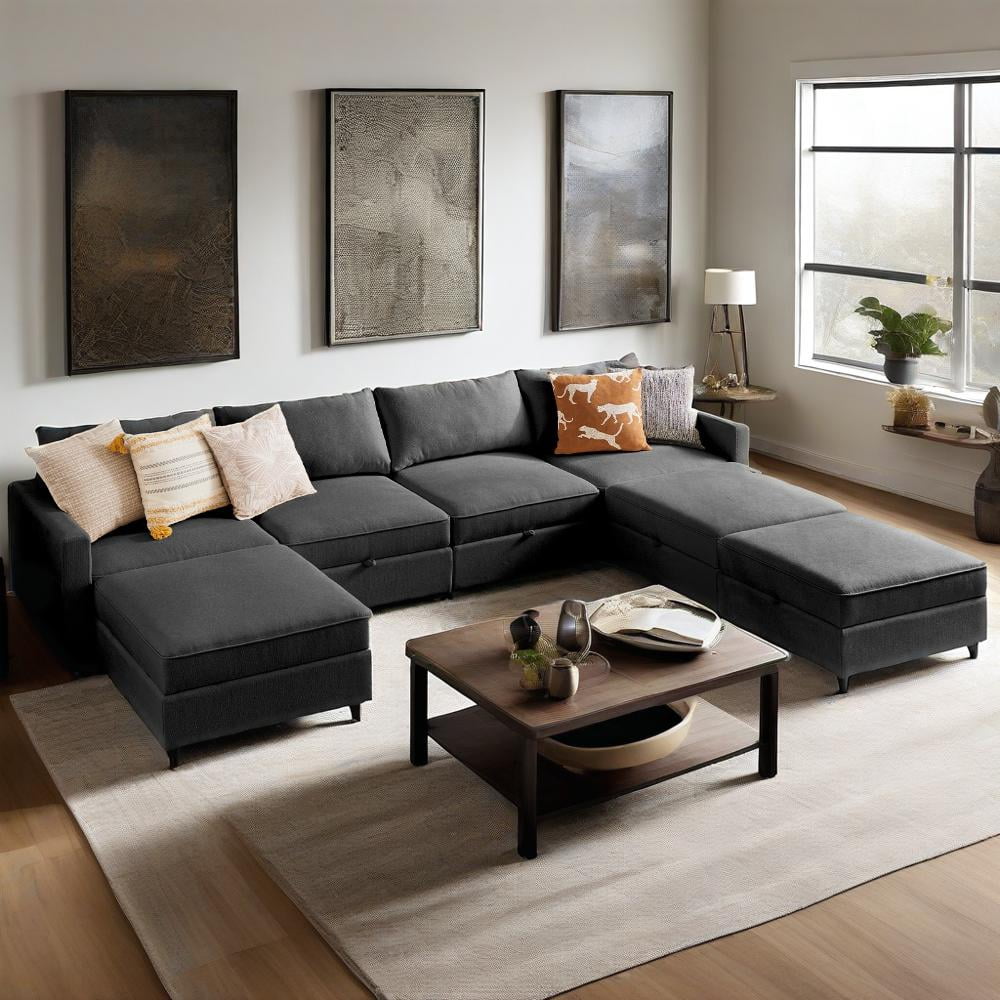 GIANNA Modern Sectional Sofa with 7 Seats 6 Backs, L-Shaped Sofa Set with Storage for Living ...