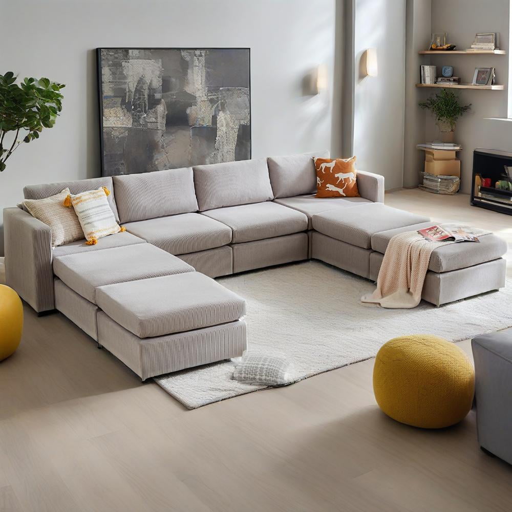 GIANNA Modern Sectional Sofa with 8 Seats 6 Backs, L-Shaped Sofa Set for Living Room, Grey ...