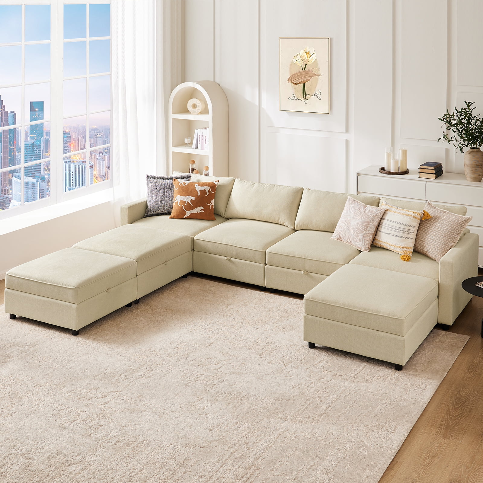 Gianna Modular Sectional Sofa 7 Seat with Storage U-Shaped Sleeper for Living Room - Walmart.com