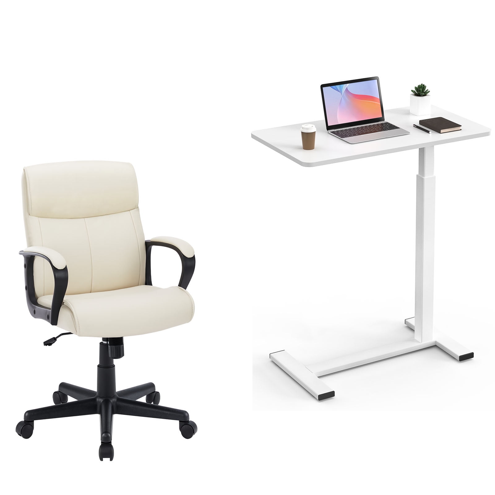 GIANNA Overbed Bedside Table & Chair with Wheels, Adjustable Hospital ...