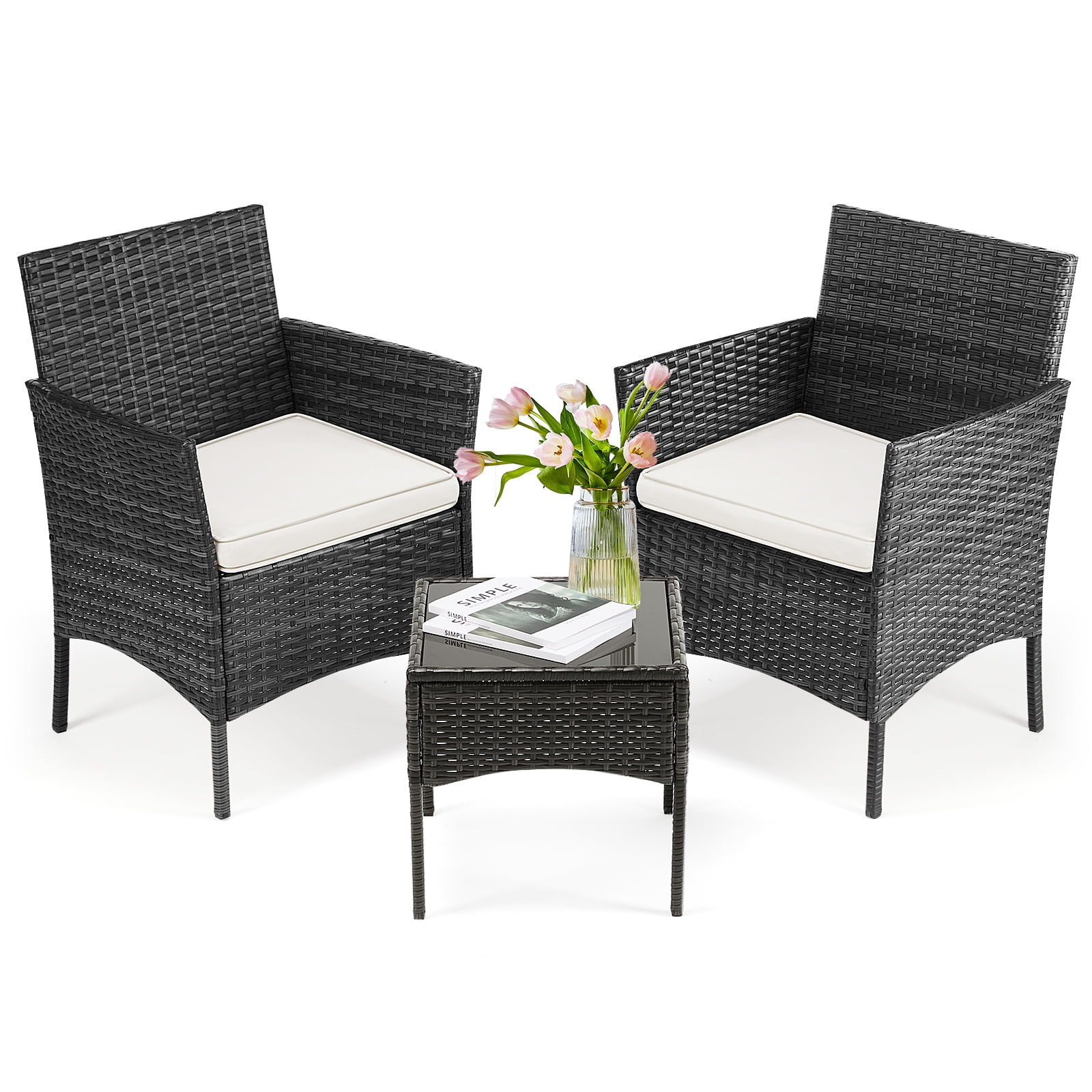 CONCETTA Patio Wicker Chair 3-Piece Set with Table Patio Furniture ...