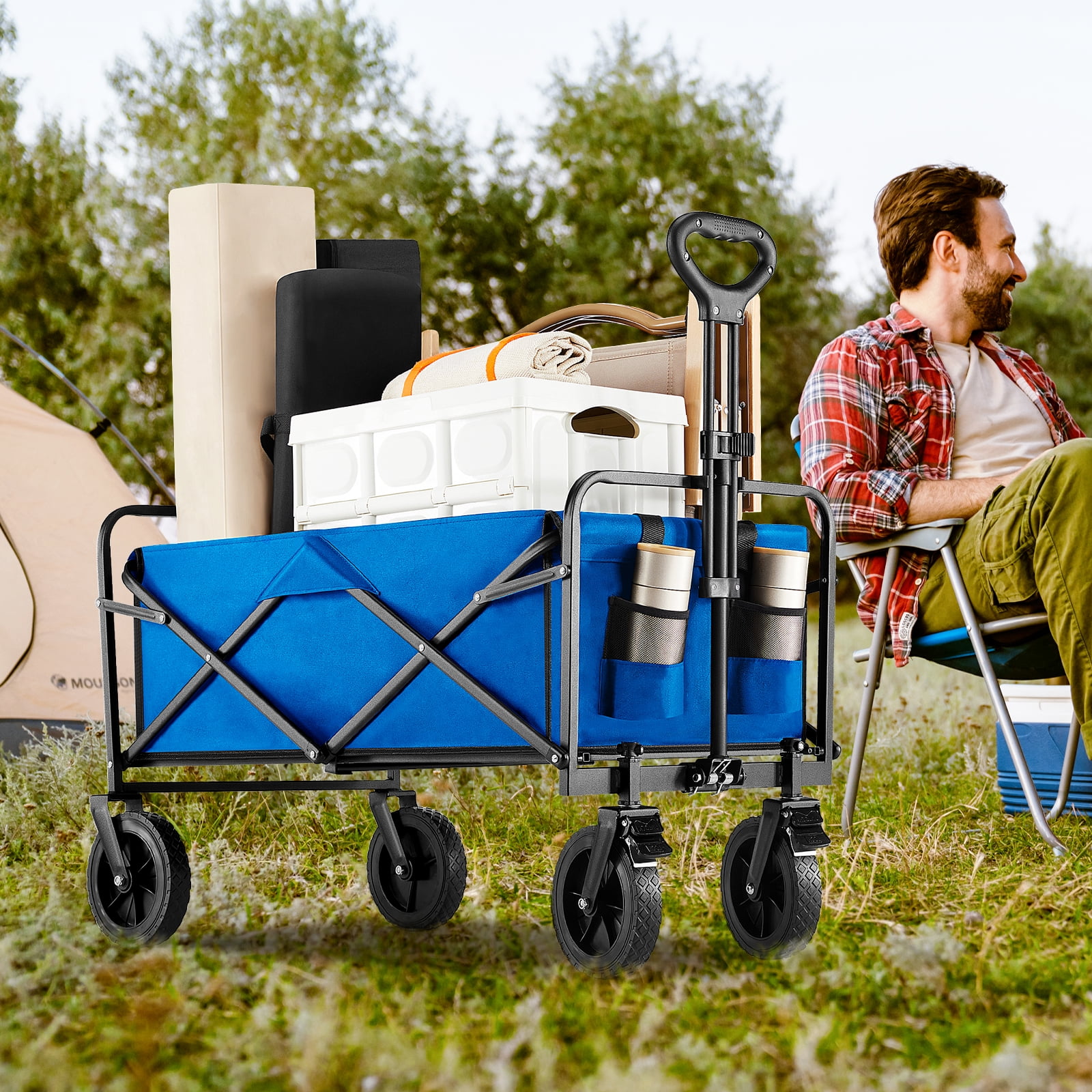 Gianna Portable Folding Shopping Wagon Cart with Drink Holders, Heavy ...