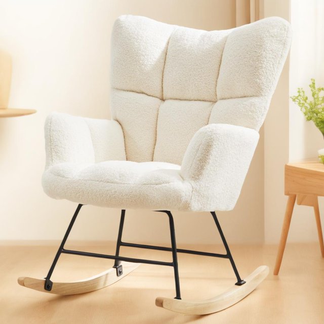 JOINSUN Rocking Chair Nursery, Teddy Upholstered Glider Rocker with ...