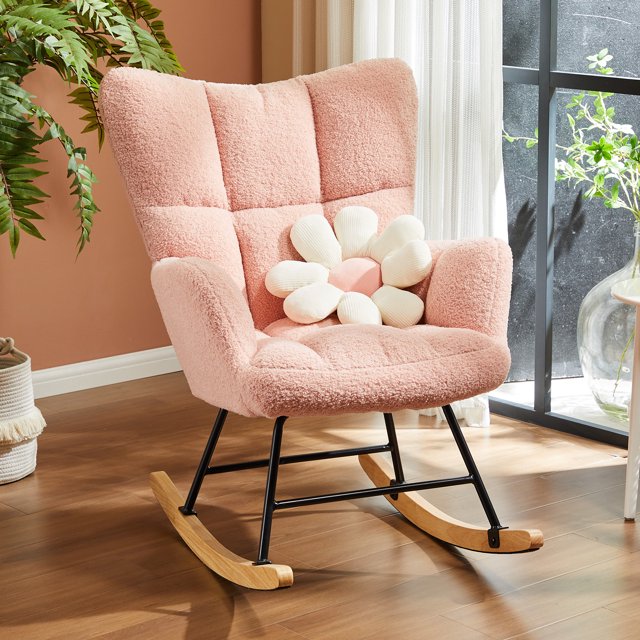 JOINSUN Rocking Chair Nursery, Teddy Upholstered Glider Rocker with ...