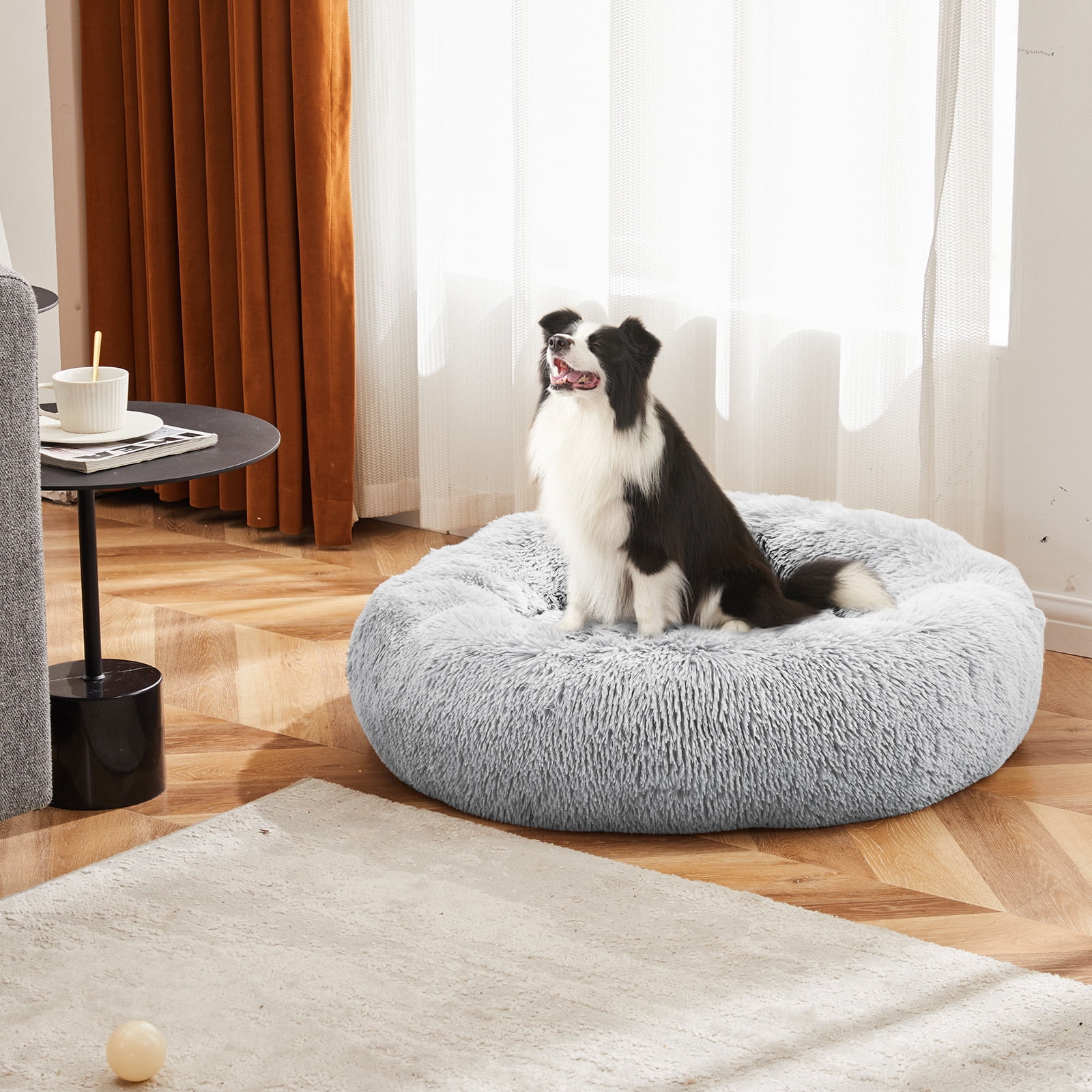 GIANNA Round Dog Cat Bed, Orthopedic Fluffy Fuzzy Pet Bed, Anti-Slip ...