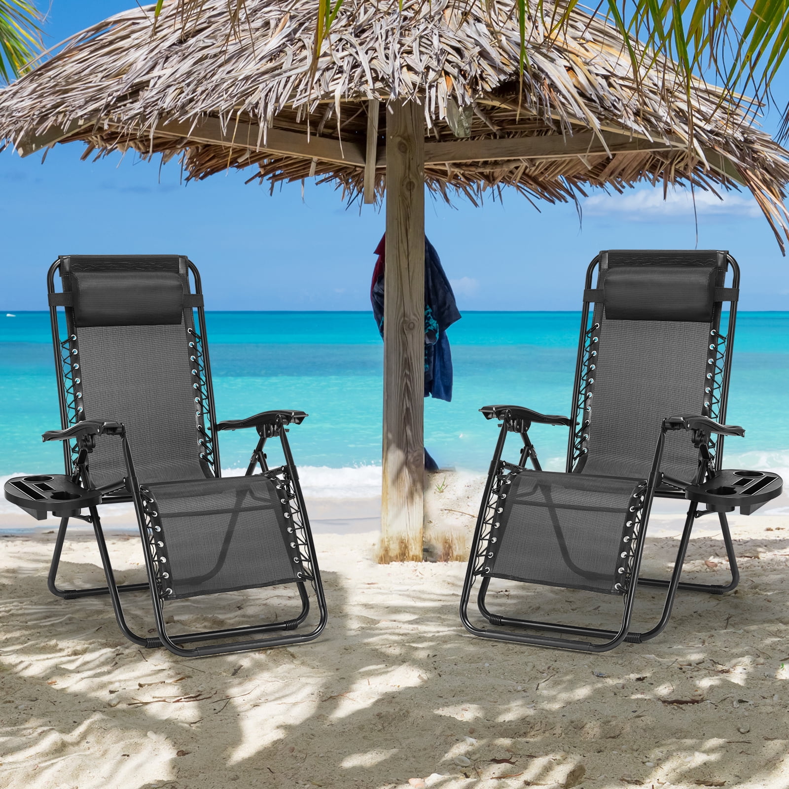 GIANNA Set of 2 Outdoor Lounge Chairs, Camping Chair with Adjustable ...