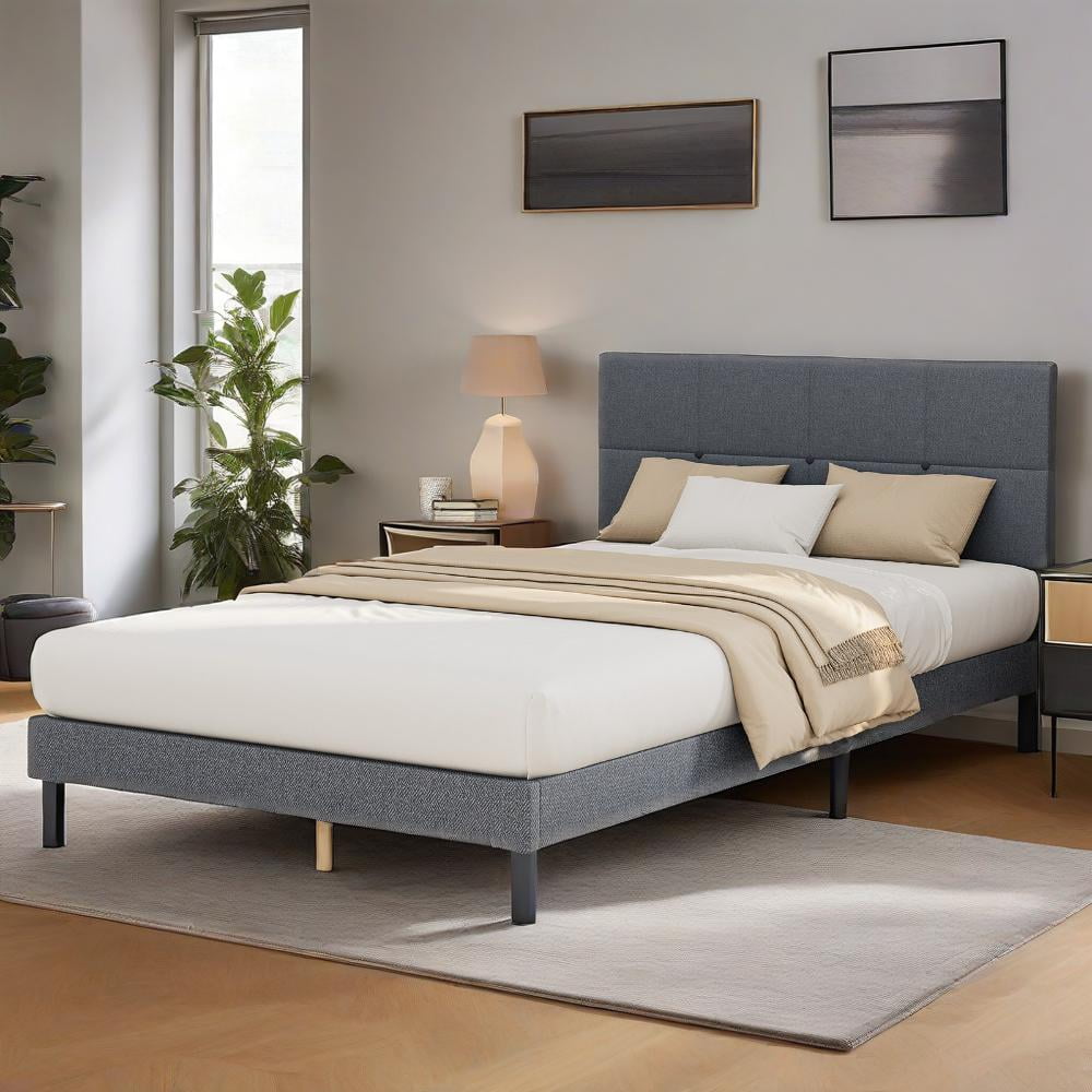GIANNA Twin Size Bed Frame, Wooden Twin Platform Bed with upholstered ...