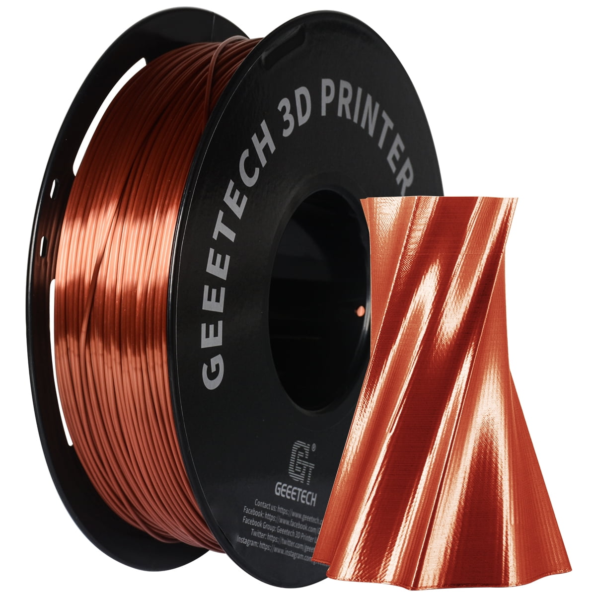 GEEETECH 3D Printer PLA Filament， Shiny Silk Copper Toughness Enhanced ...