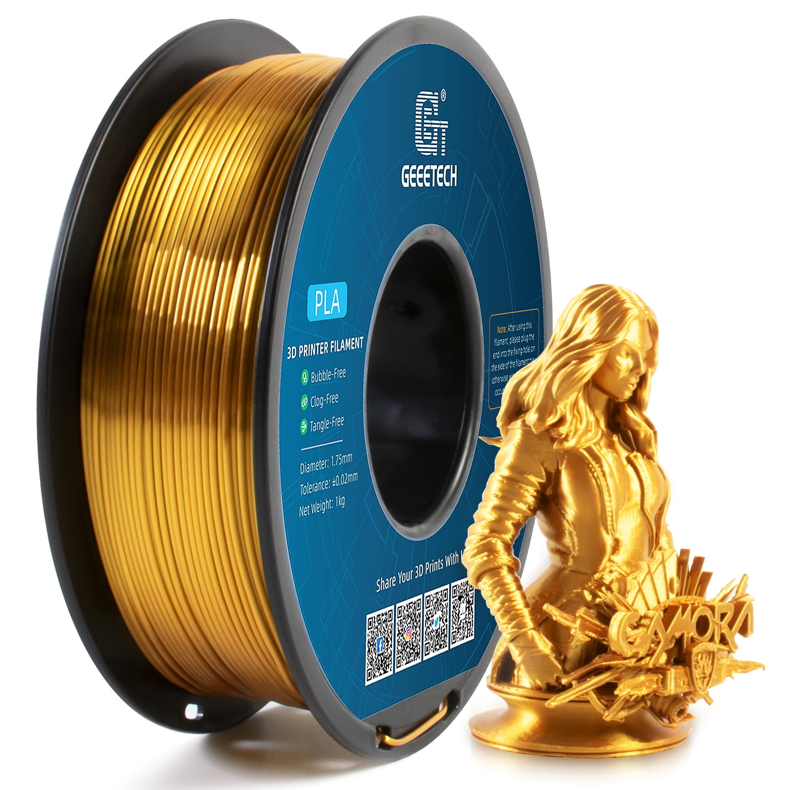 GEEETECH 3D Printer PLA Filament， Shiny Silk Gold Toughness Enhanced ...