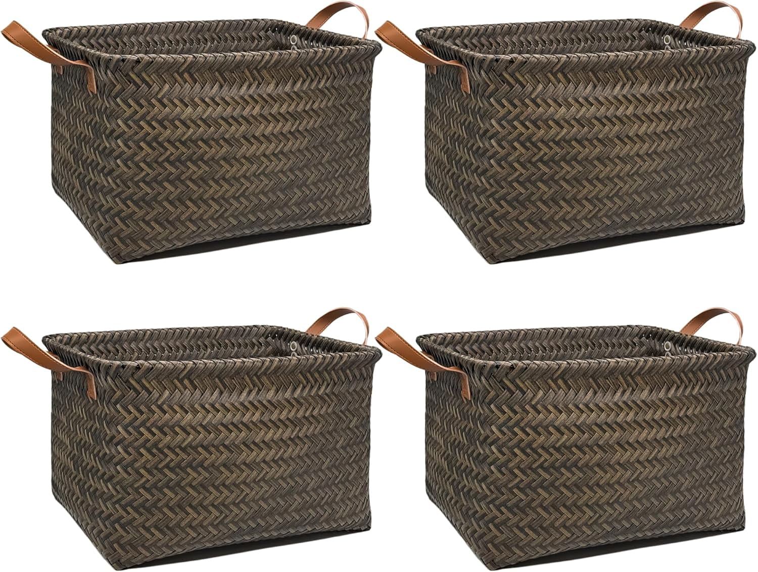 GIB Wicker Storage Baskets for Shelves with Handles 4 Pack, 15"x11 ...