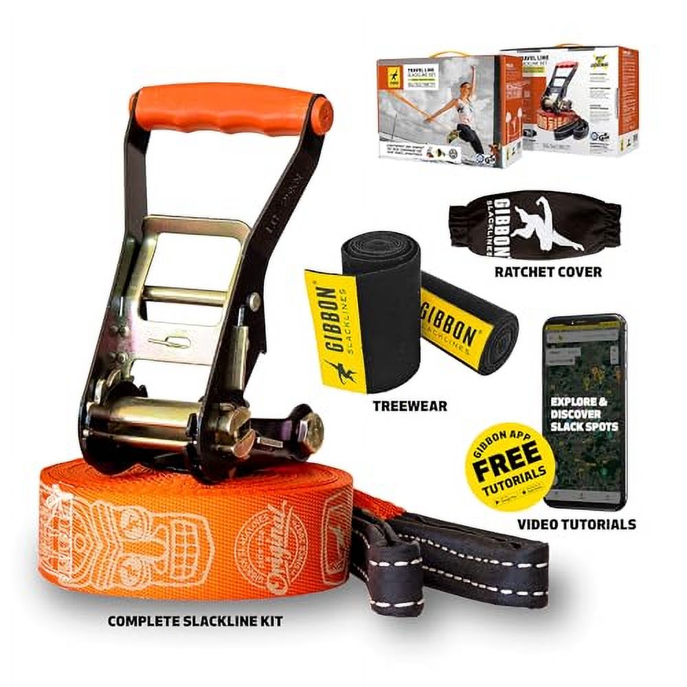 GIBBON TravelLine Slackline with TreeWear - Portable Slack Line 49ft ...