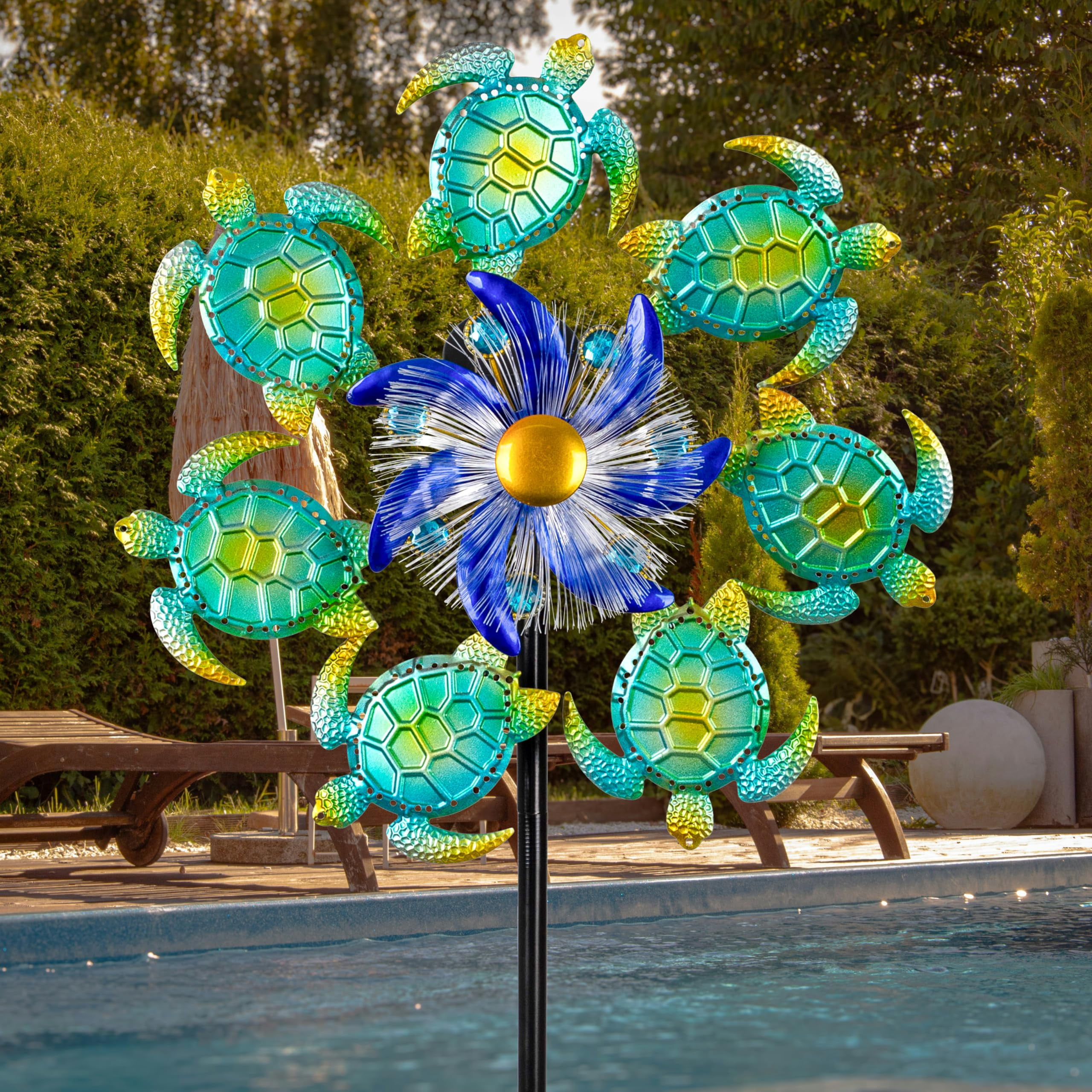 GIBMIDSER Sea Turtle Solar Wind Spinner for Yard Inch Color Changing ...