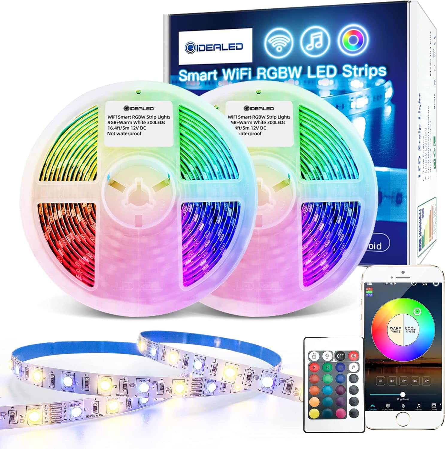 GIDEALED Smart WiFi RGBW LED Strip Lights 32.8ft Kit Work with Alexa ...