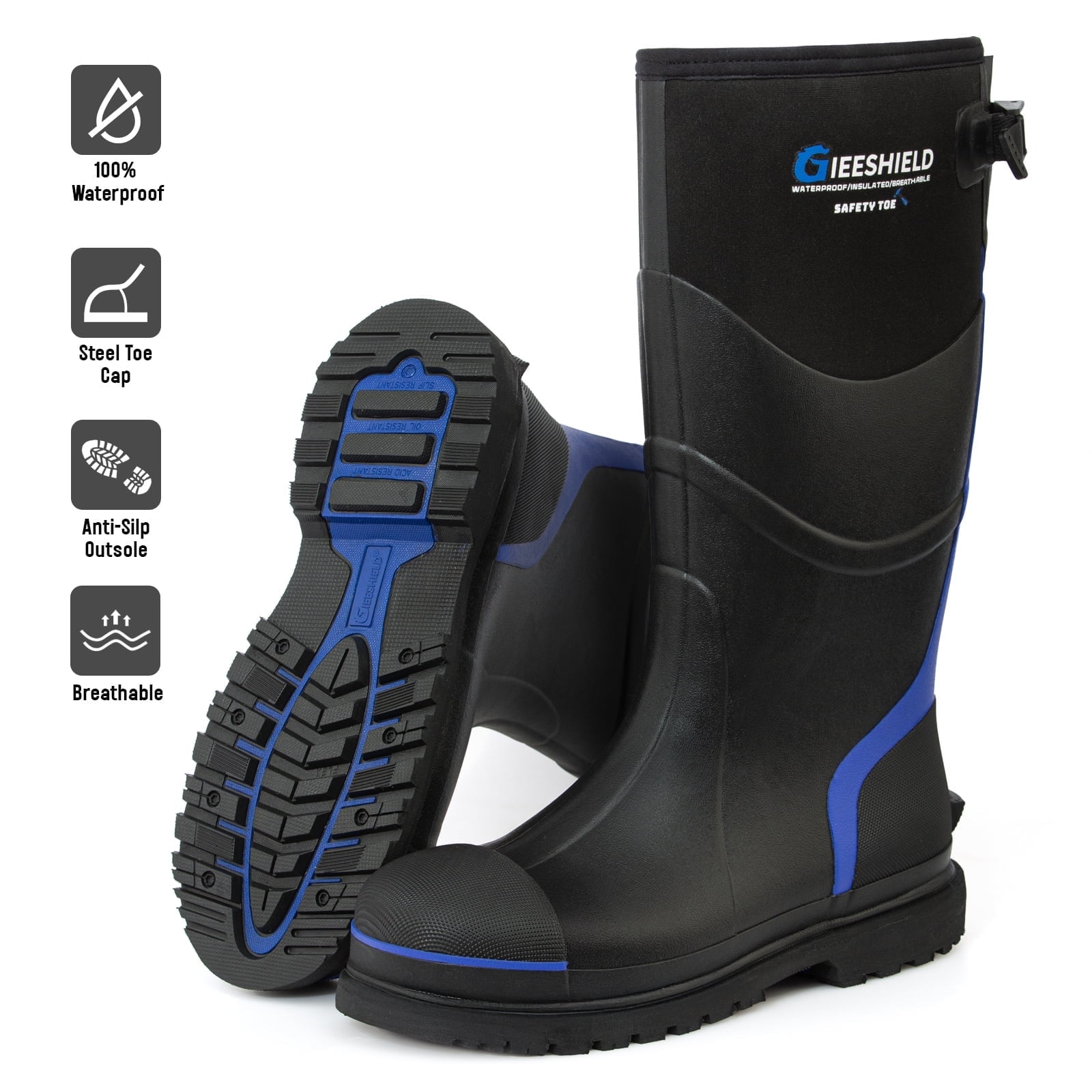GIEESHIELD Men's Rubber Work Boots with Steel Toe & Shank, Waterproof ...