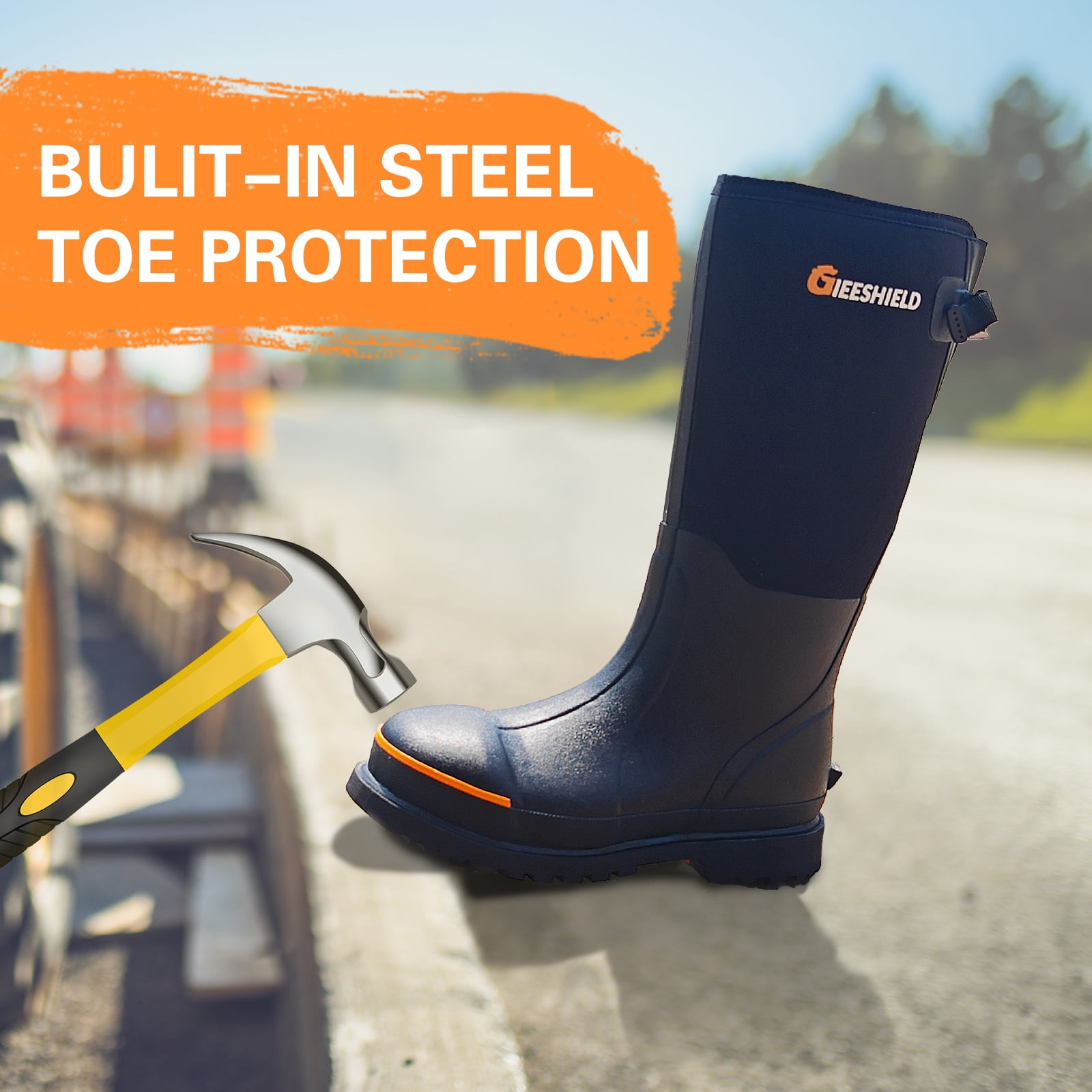 GIEESHIELD Men's Steel Toe & Shank Work Boots - Waterproof Rubber Muck ...