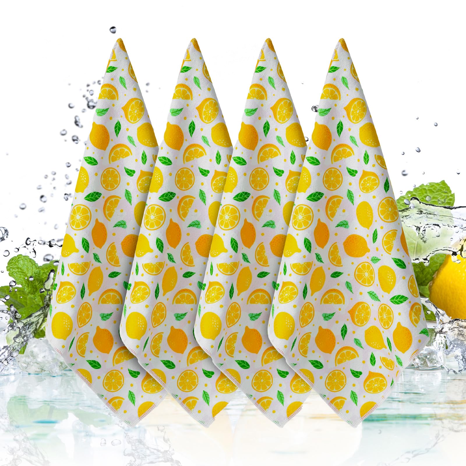 GIELYPANO 4 Pack Lemon Kitchen Towel - 4 Piece Microfiber Cloth ...