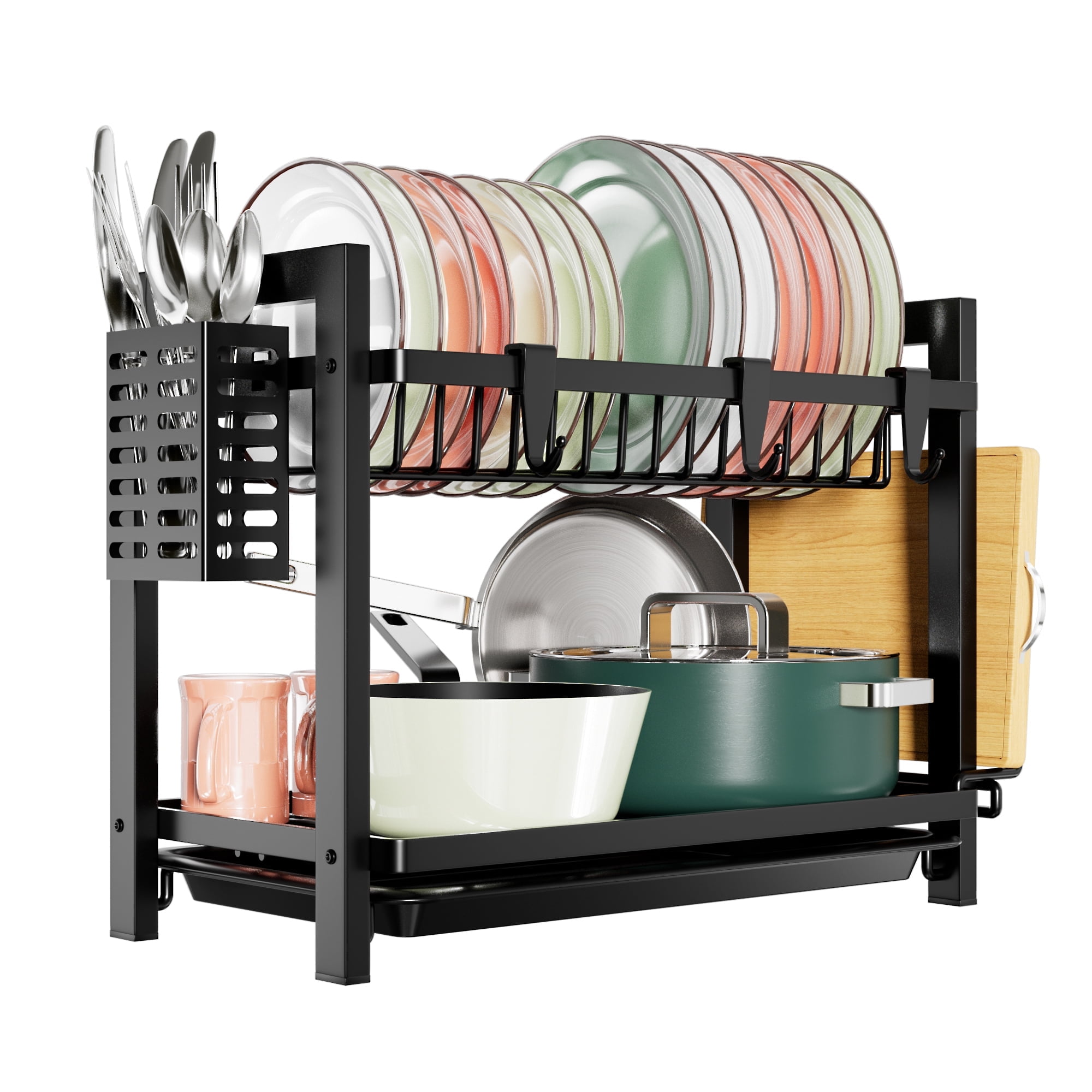 NIFFGAFF 2 Tier Black Dish Drainer Rack, Stainless Steel Drying Rack ...