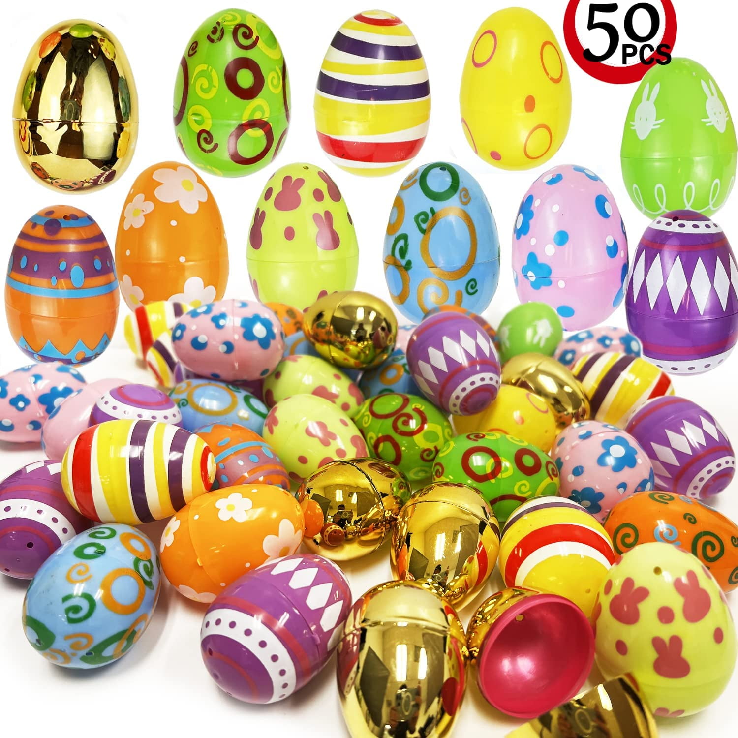 GIFTEXPRESS 50 Pcs Pattern Printed Easter Eggs, Empty Egg for Easter ...