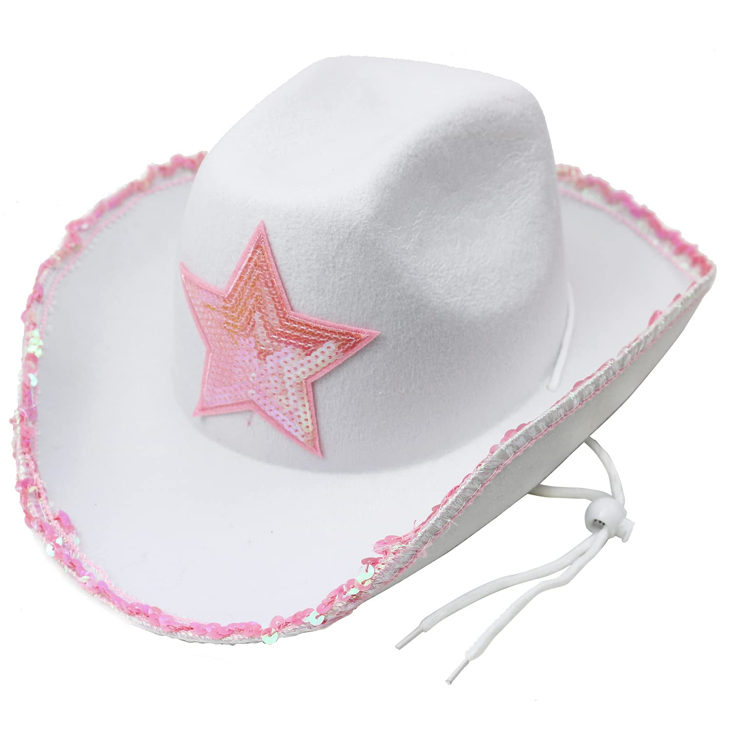 GIFTEXPRESS Themed Party White Felt Cowgirl Hat with Pink Sequin Star ...