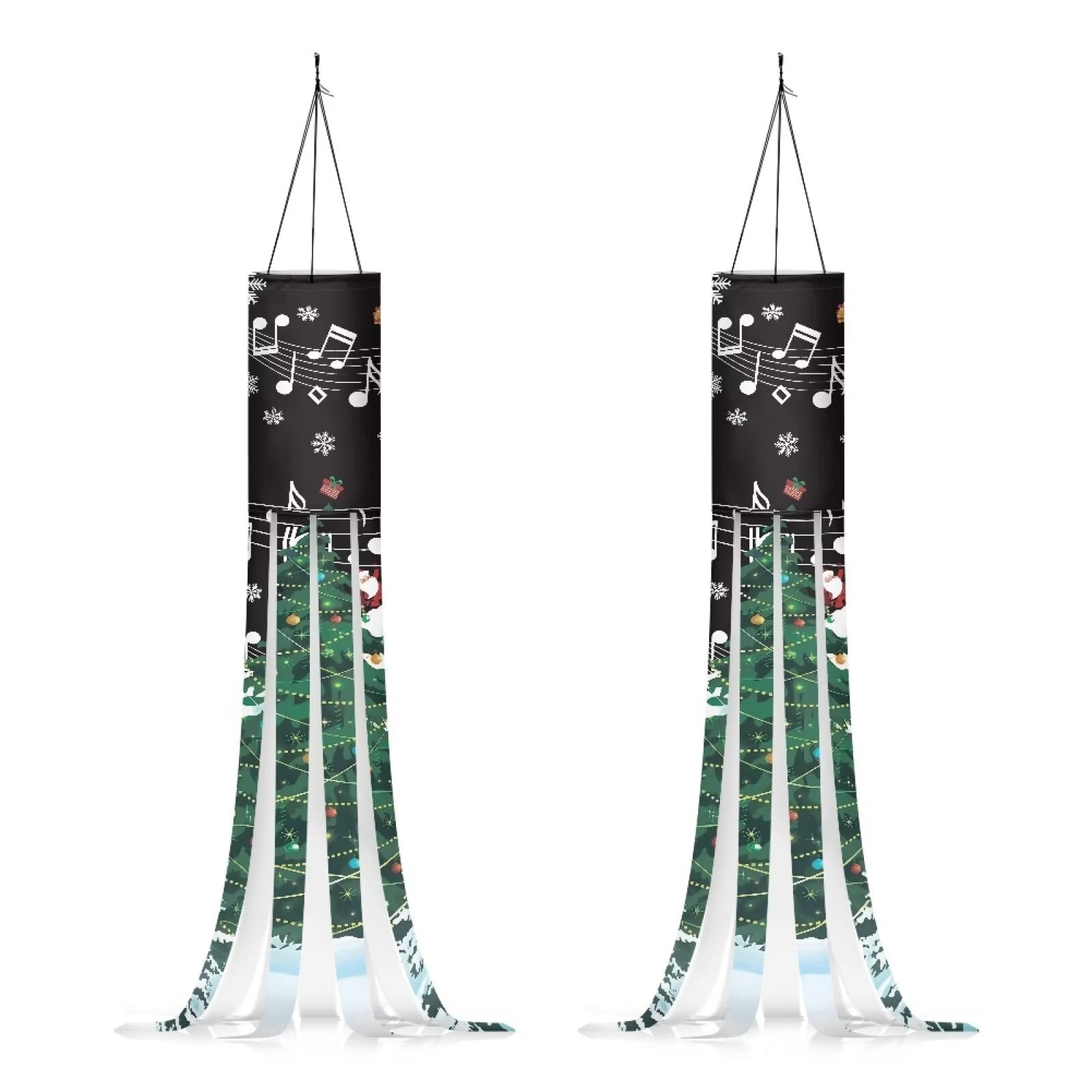 GIFTPUZZ 2 Pack Christmas Tree Music Windsocks with Tails 39 Inch Fall ...