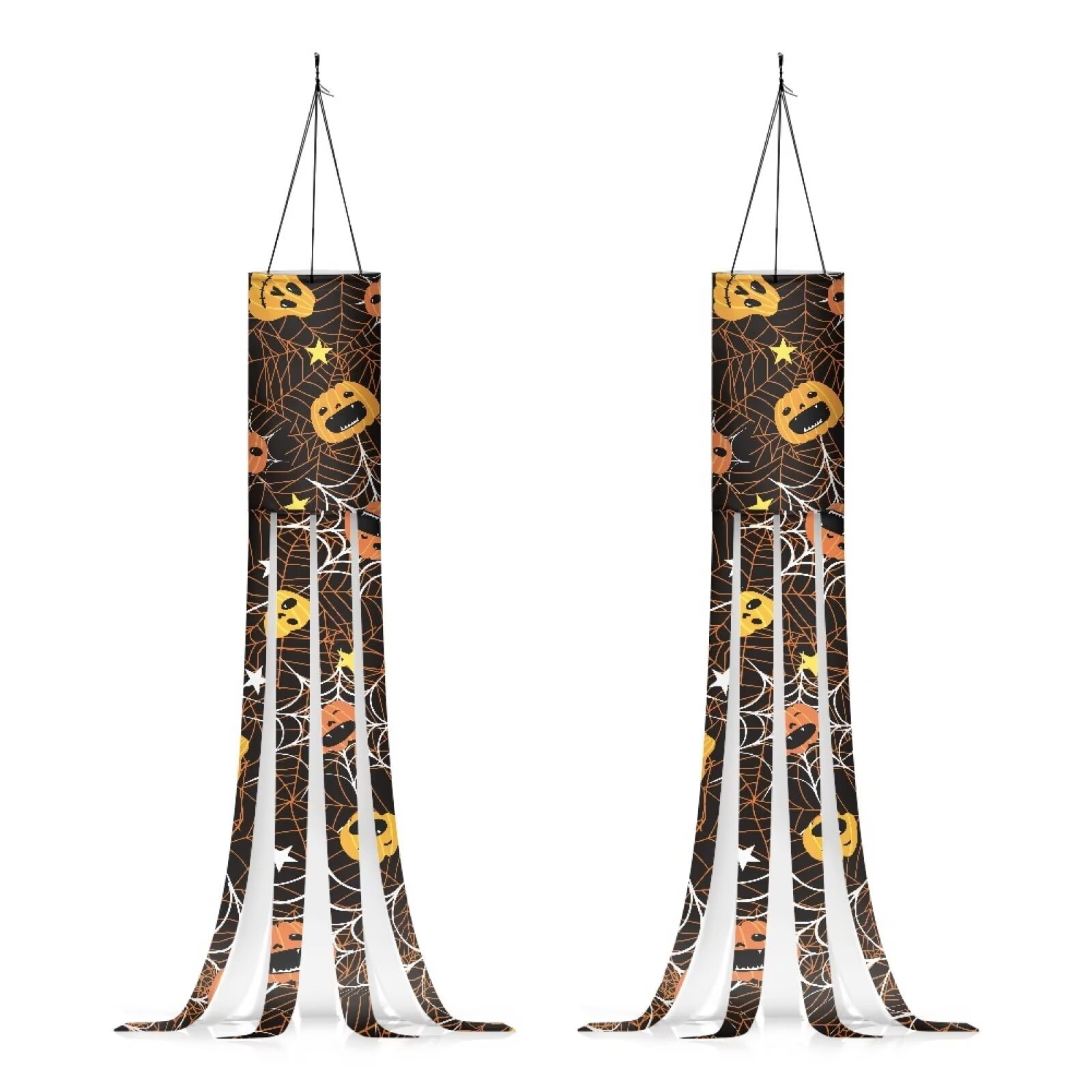 GIFTPUZZ 2 Piece Halloween Spider Web Pumpkin Windsock Outdoor Garden ...