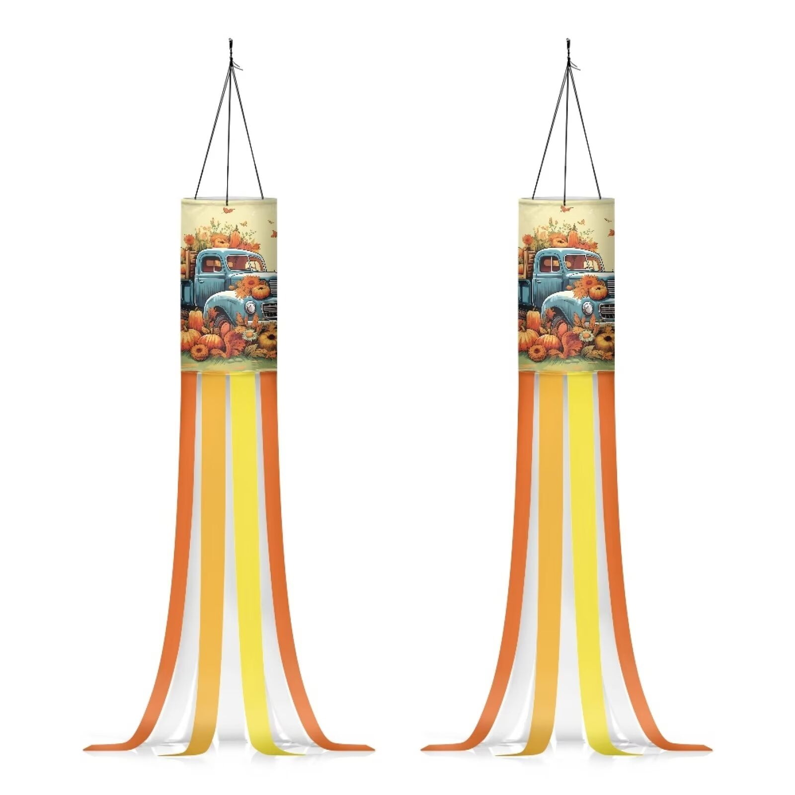 GIFTPUZZ 2 Piece Thanksgiving Pumpkin Truck Windsocks Hanging ...