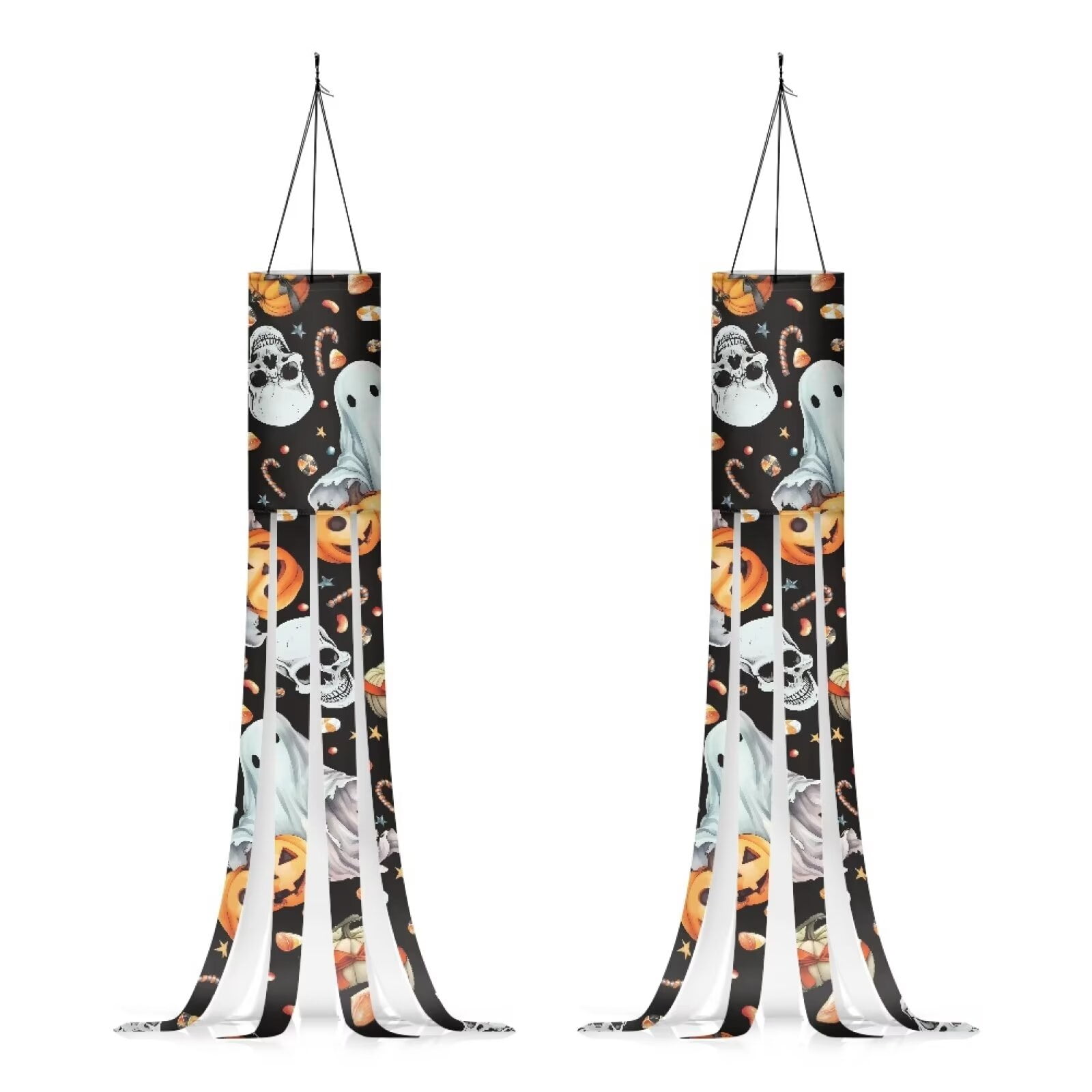 GIFTPUZZ 2 Pieces Halloween Windsocks Handing 39 Inch Ghost Pumpkin ...