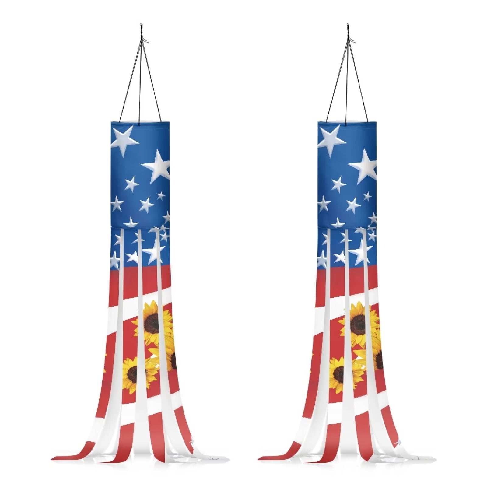GIFTPUZZ American Flag Sunflower Hanging Windsock Durable Outdoor ...