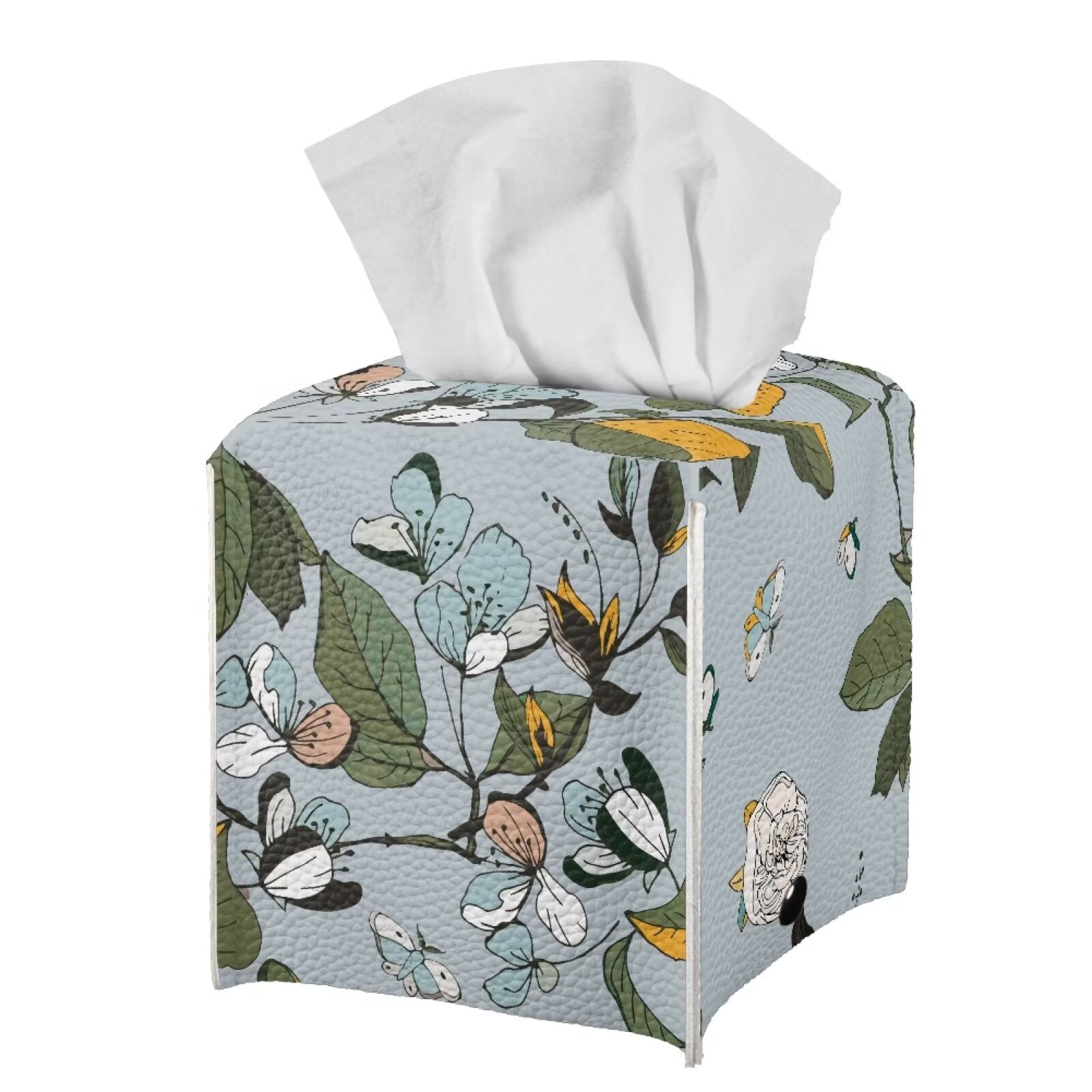 GIFTPUZZ Blue Flower Tissue Box Cover Square Decorative Cover for ...