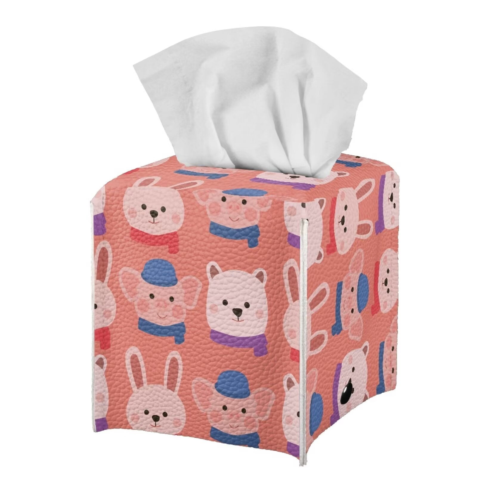 GIFTPUZZ Cartoon Animals Print Tissue Box Cover, Square PU Leather ...