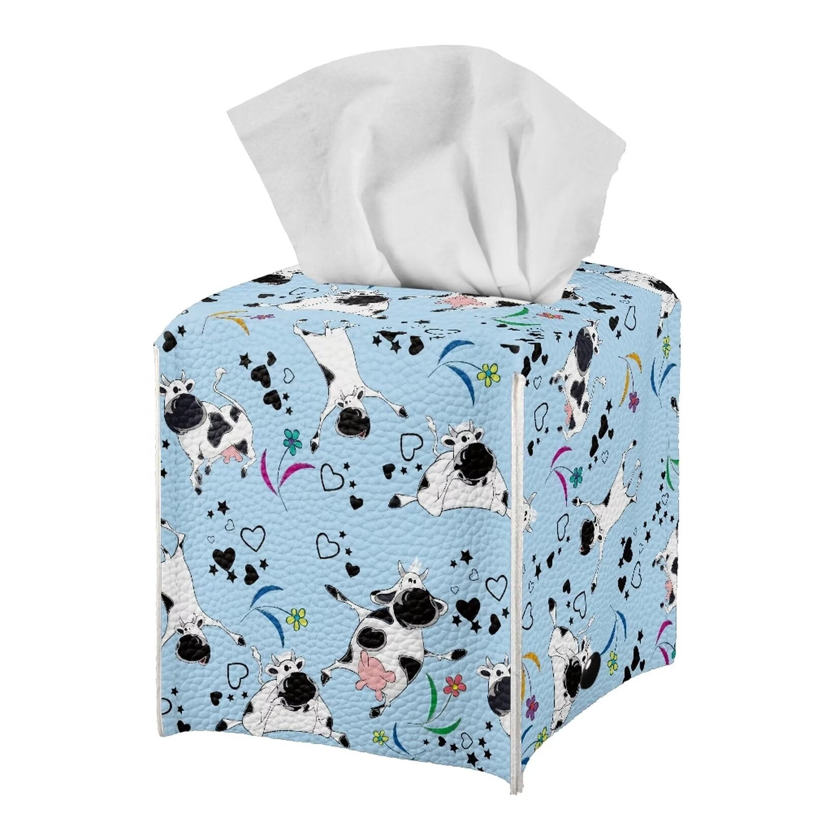 GIFTPUZZ Cows Blue Tissue Box Holder Cover, Square Paper Holder Boxes, Modern Square Tissue Box ...