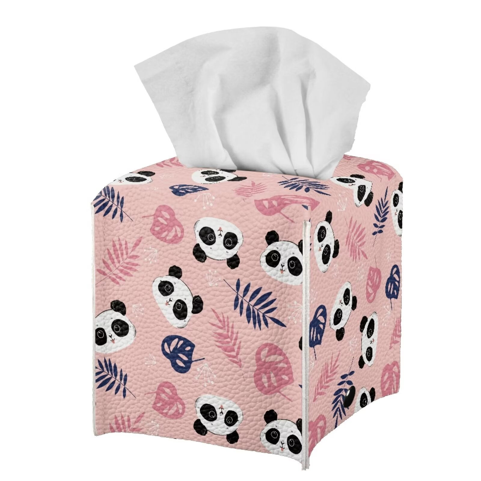 GIFTPUZZ Panda Leaves Pattern Tissue Box Cover Paper Facial Tissues PU ...