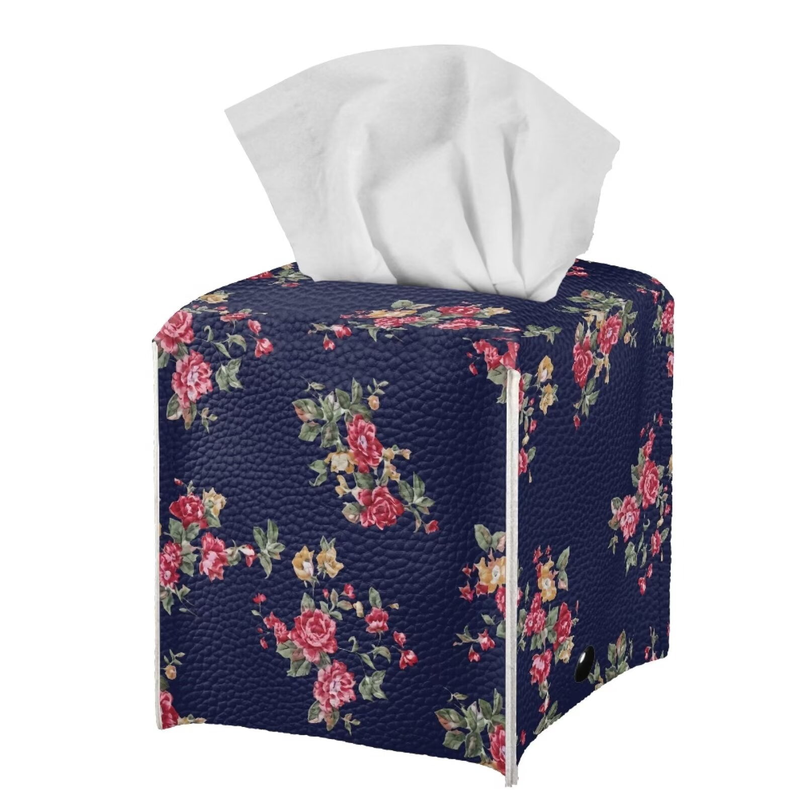 GIFTPUZZ Red Flower Tissue Box Cover Square Tissue Holder for Home ...