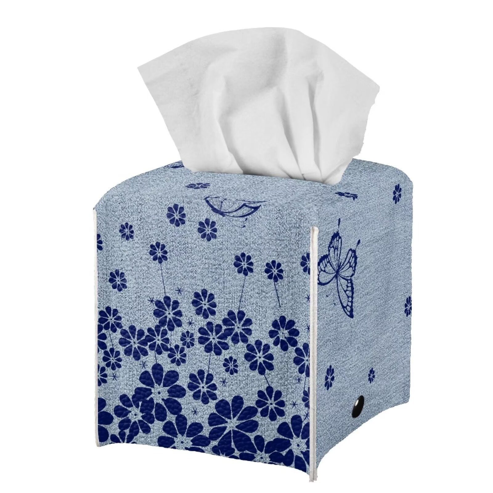 GIFTPUZZ Stylish Tissue Box Cover Blue Floral Square Tissue Boxes PU ...