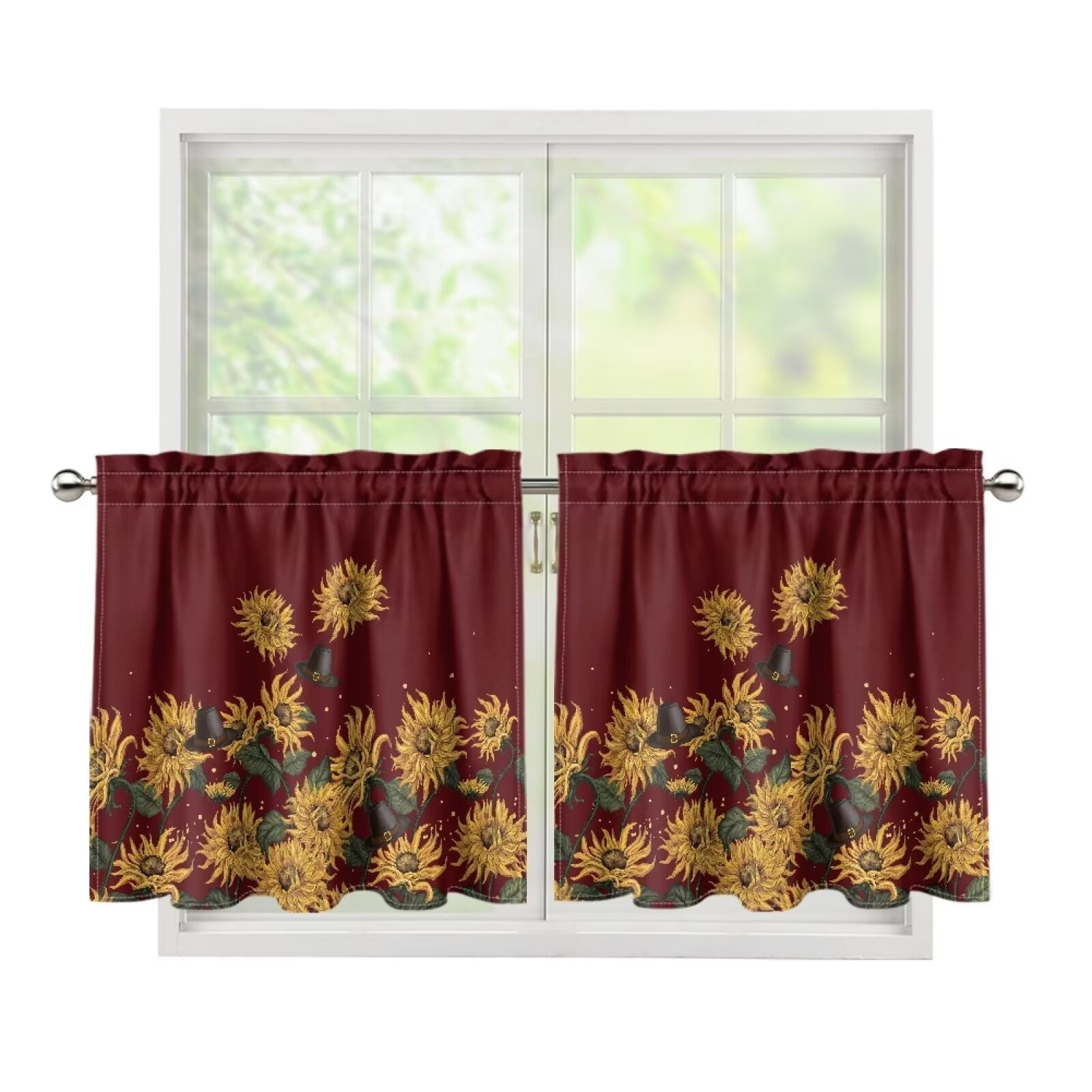 GIFTPUZZ Sunflower Kitchen Curtains Room Darkening Cafe Tier Curtains ...
