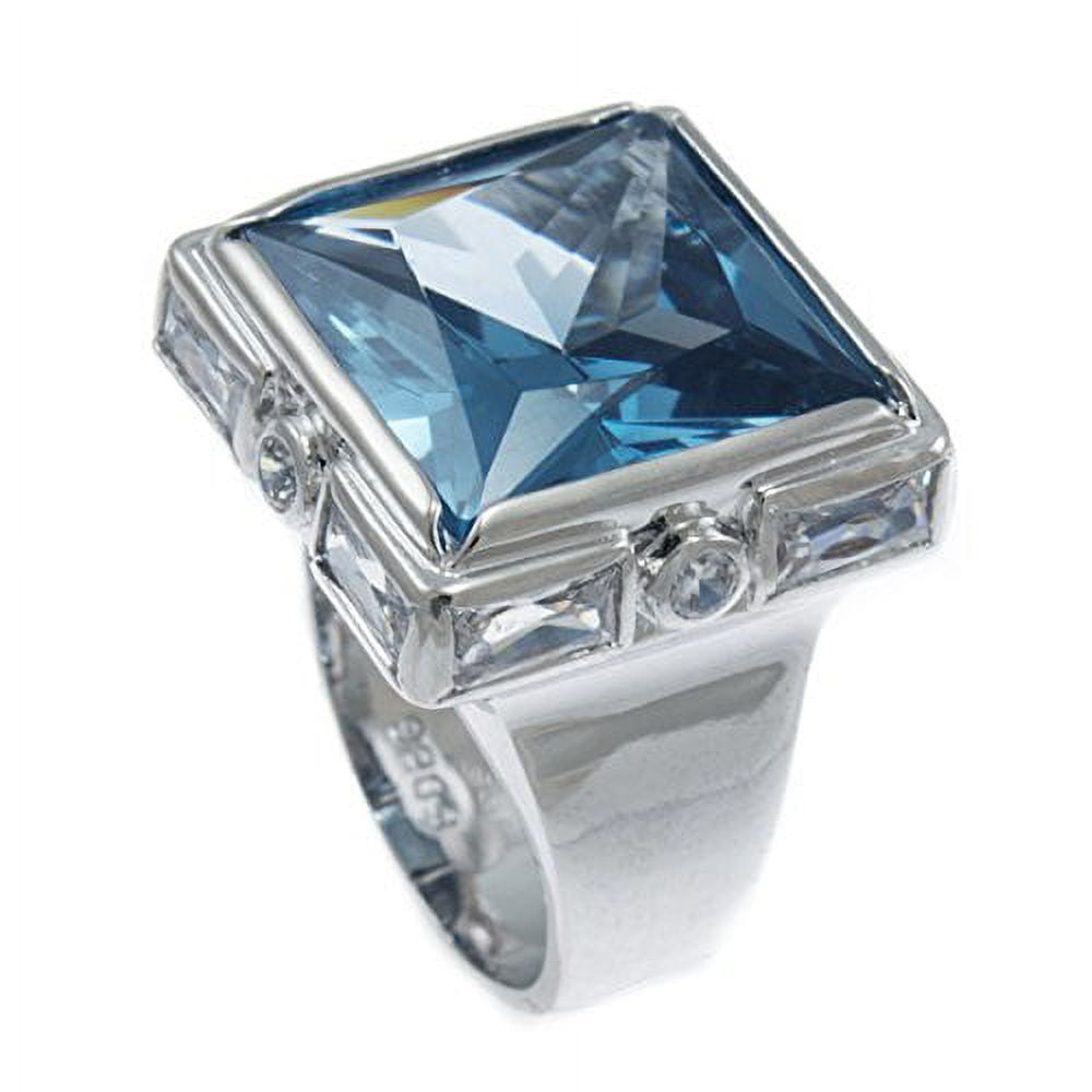 GIFTS INFINITY Solid Blue Stone Cocktail Bling Iced CZ Ladies Ring ...