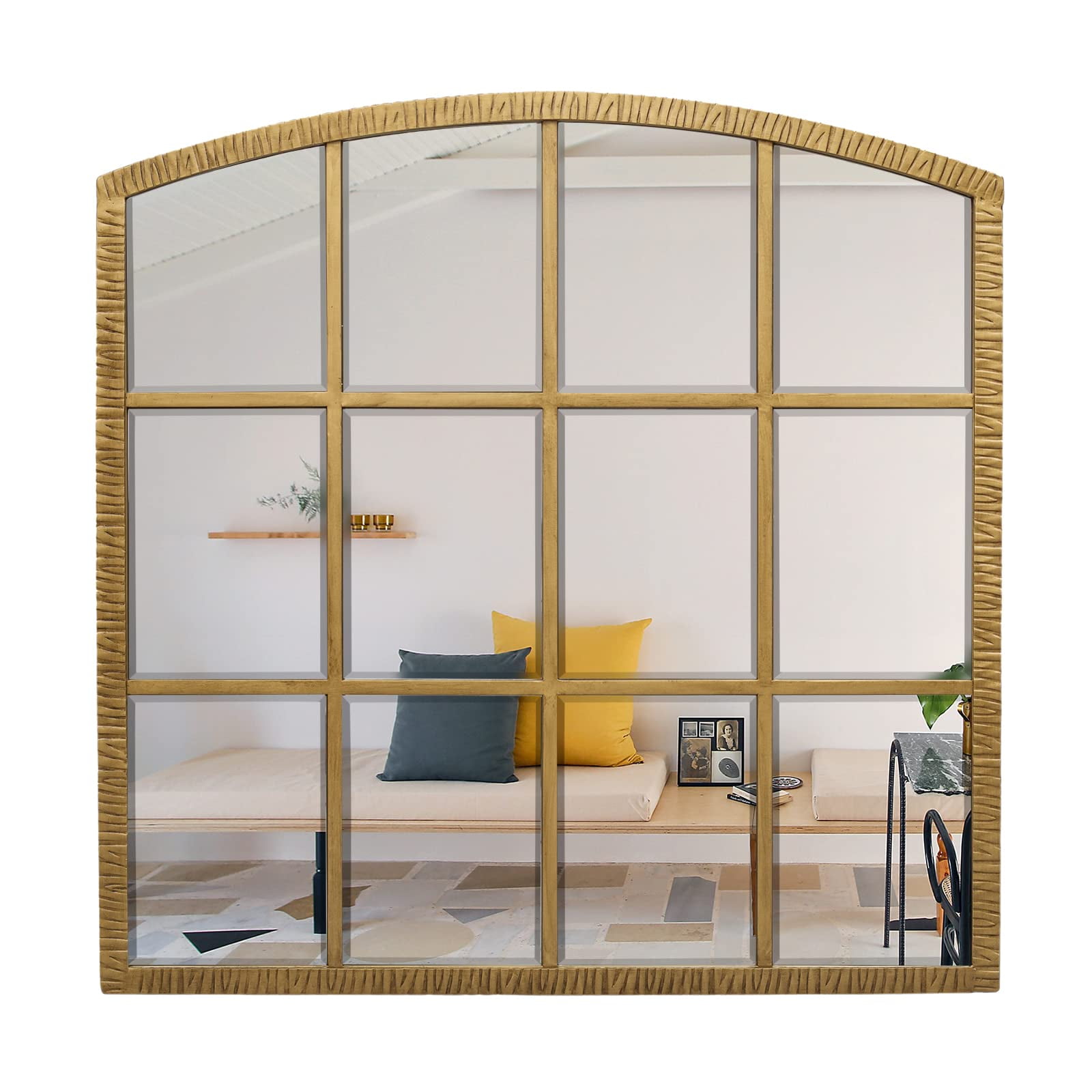 GIFTTROVE 36 Inch Metal Large Arched Window Grid Wall Mirror with ...
