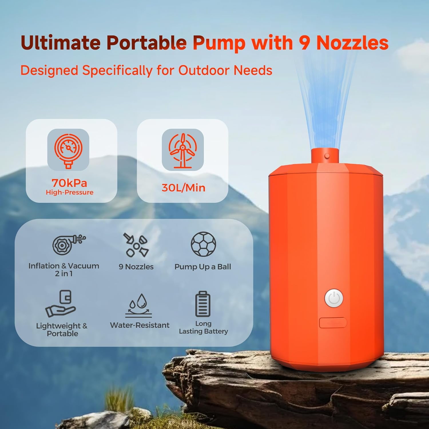 GIGA Pump 70kPa Portable Air Pump, Rechargeable Electric Air Pump with ...