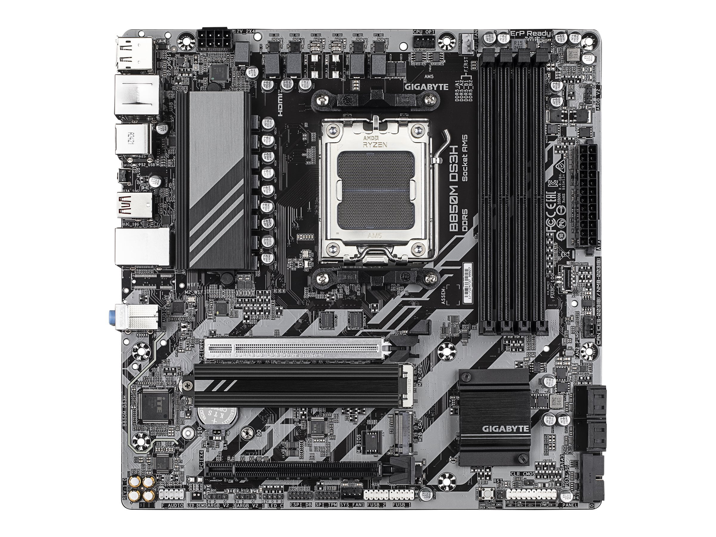 GIGABYTE B850M DS3H AMD AM5 LGA 1718 Motherboard, mATX, DDR5, 2x M.2, PCIe 5.0, USB-C, 2.5GbE ...