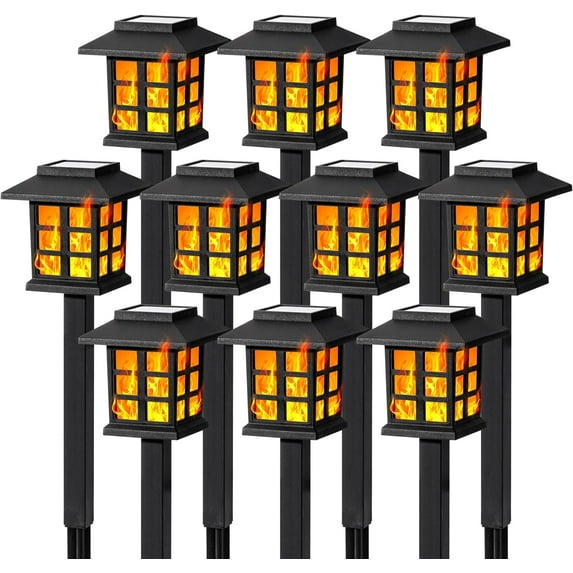 GIGALUMI Solar Lights for Outside,10 Pack Flickering Flame LED Solar ...