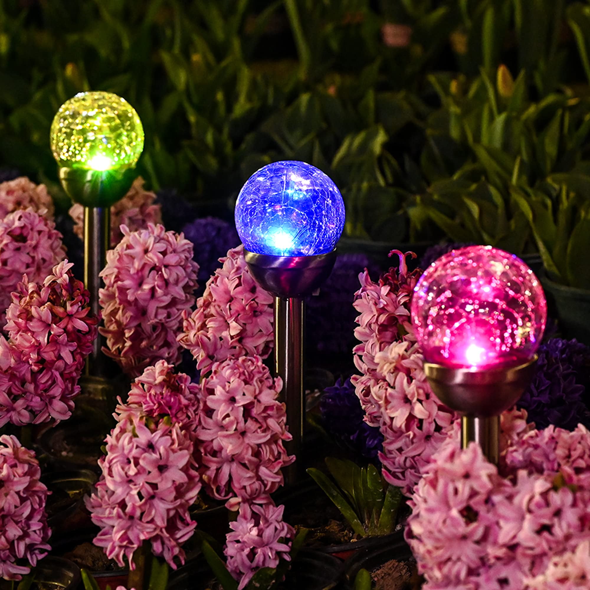 GIGALUMI Solar Outdoor, Cracked Glass Ball Solar Garden Lights, Color ...