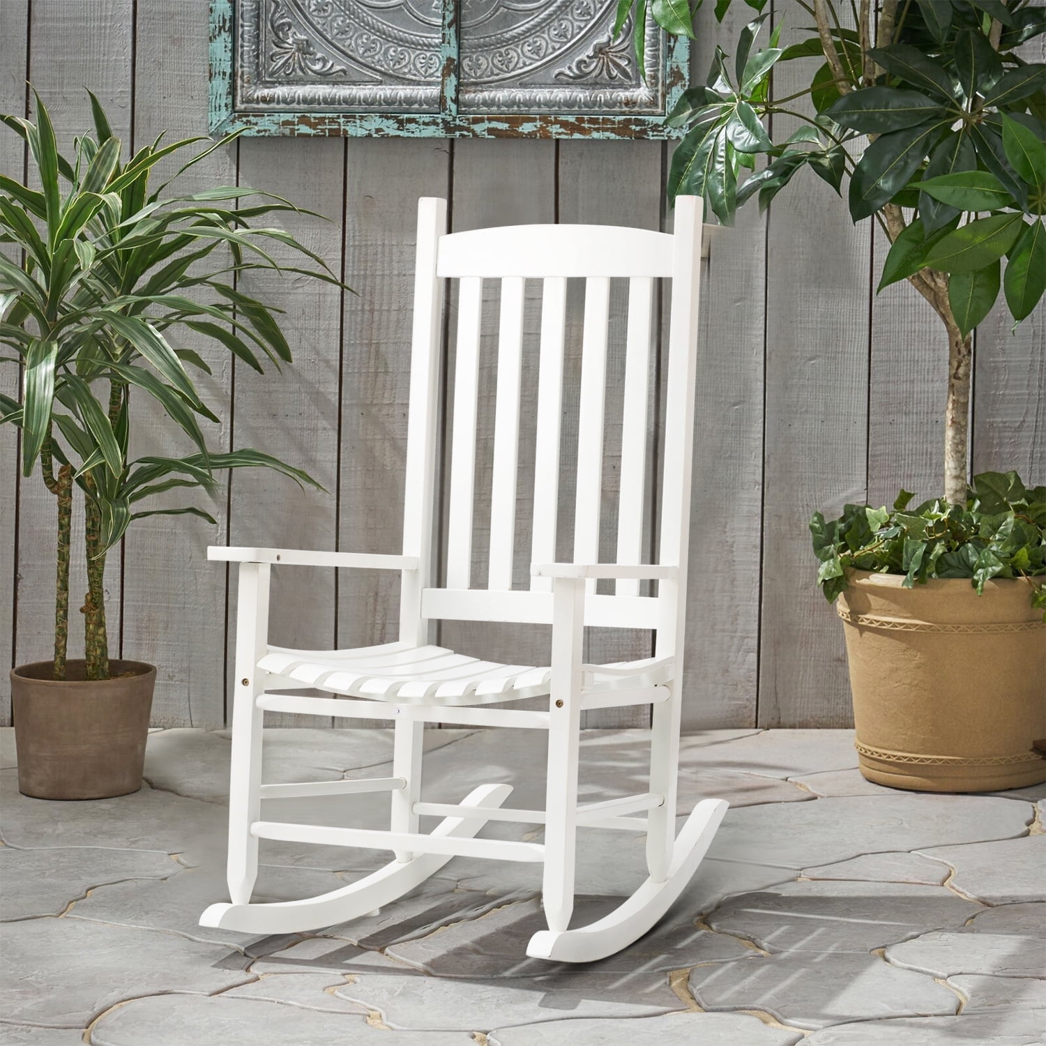 GIGE Rocking Chair Outdoor, 243 lbs Capacity Stable Durable Wooden ...