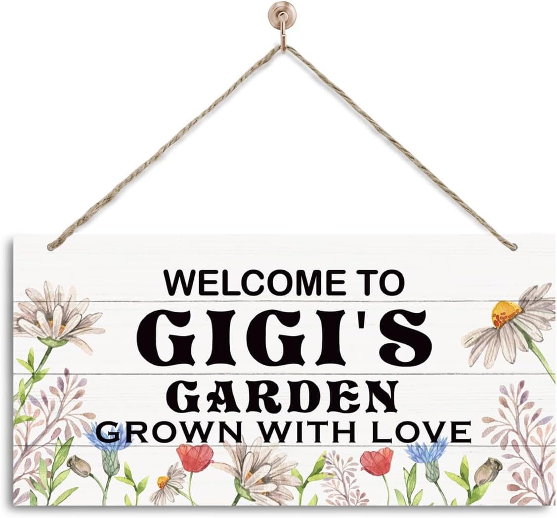 GIGI'S Garden Sign Welcome Hanging Decor Decorative Wall Plaque Floral ...