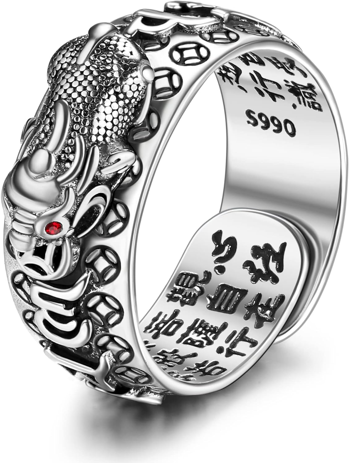 GIHNGF Feng Shui Ring S990 Sterling Silver Feng Shui PiXiu Adjustable Ring 18K White Gold Plated ...
